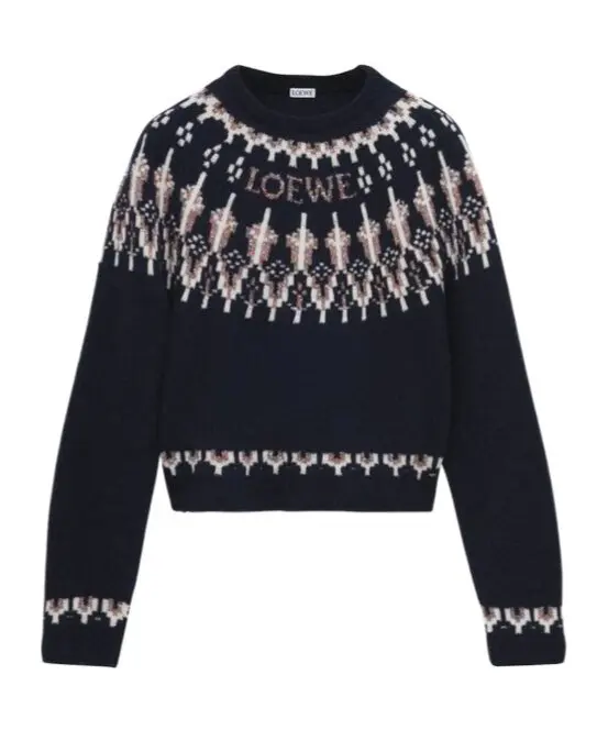 Loewe Round Neck Geometric Print Wool Blend Sweater