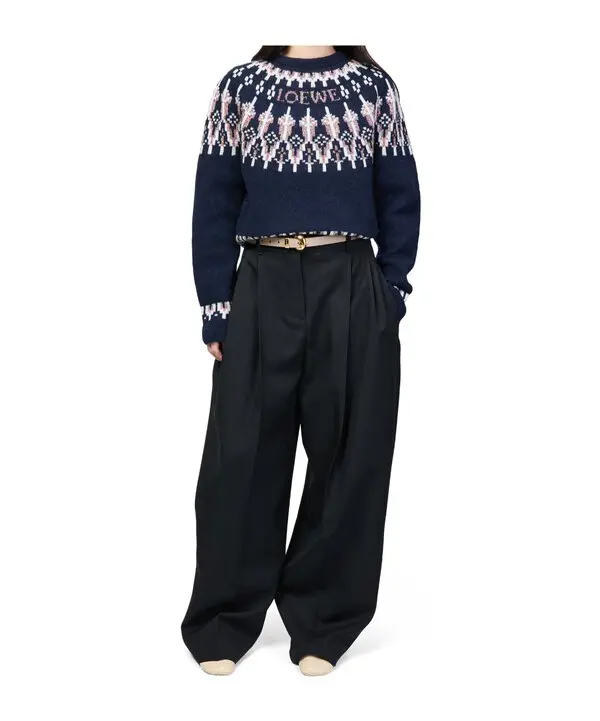 Loewe Round Neck Geometric Print Wool Blend Sweater