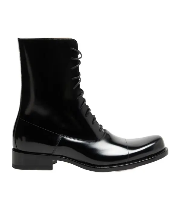 THE ROW Kai Lace-up Patent Leather Ankle Boots - Black