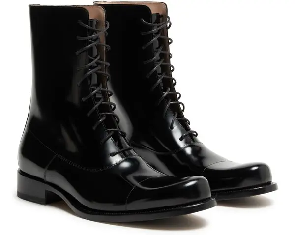 THE ROW Kai Lace-up Patent Leather Ankle Boots - Black