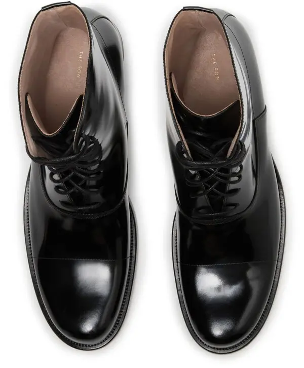 THE ROW Kai Lace-up Patent Leather Ankle Boots - Black