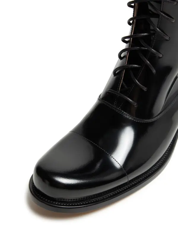 THE ROW Kai Lace-up Patent Leather Ankle Boots - Black