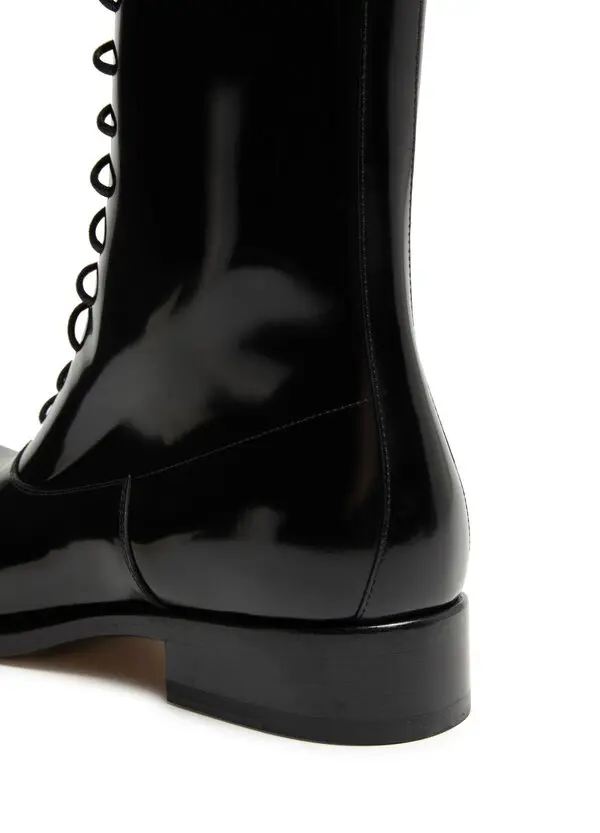 THE ROW Kai Lace-up Patent Leather Ankle Boots - Black