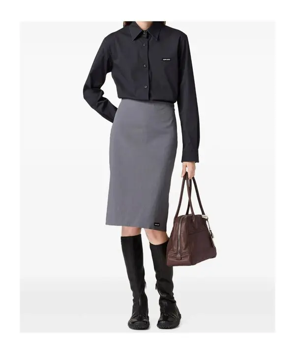 Miu Miu Stretch Poplin Skirt - Gray