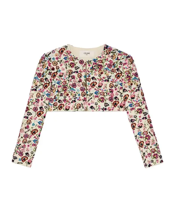 Celine Embroidered Bolero Jacket In Diagonal Wool