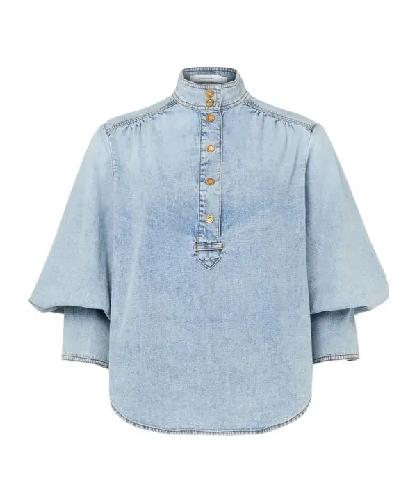 Zimmermann Stand-up Collar Denim Blouse