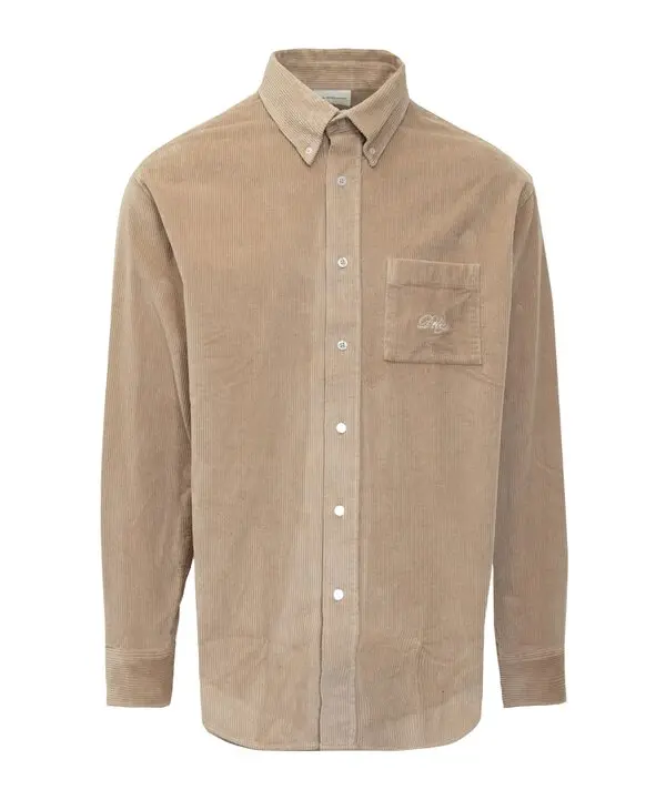 Drole De Monsieur Drôle De La Chemise Logo Embroidered Corduroy Shirt - Nude