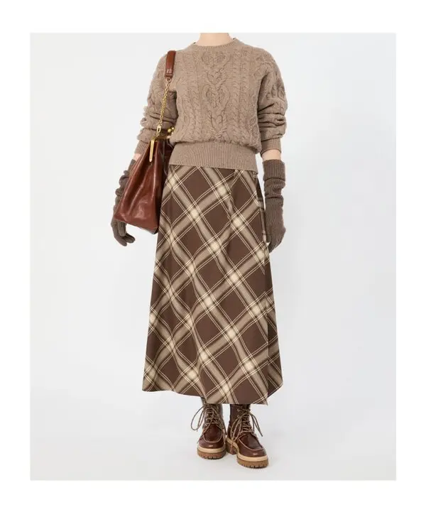 Max Mara Wool Twill Plaid Midi Skirt
