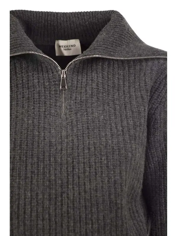Max Mara Front Zipped Knitted Jumper - Dark Grey
