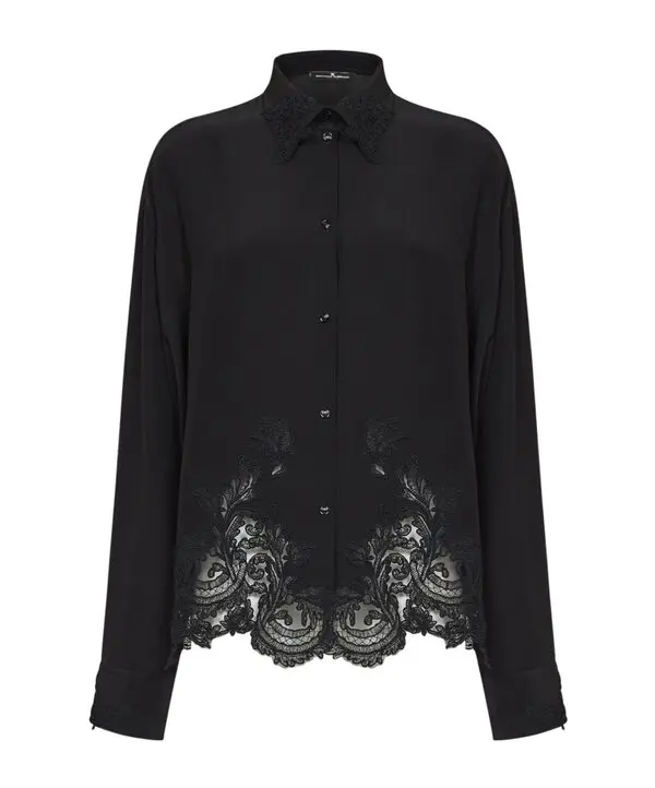Ermanno Scervino Long Sleeve Lace Trim Shirt