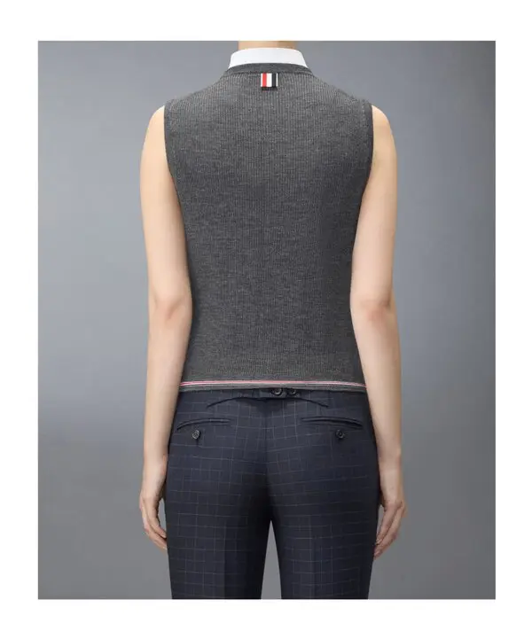 Thom Browne Sleeveless Ribbed Crewneck Top With Rwb Tipping - Medium Gray