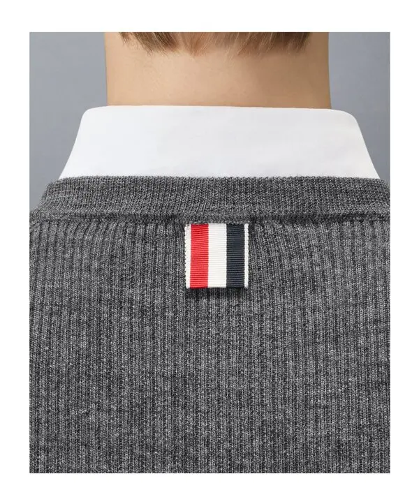 Thom Browne Sleeveless Ribbed Crewneck Top With Rwb Tipping - Medium Gray