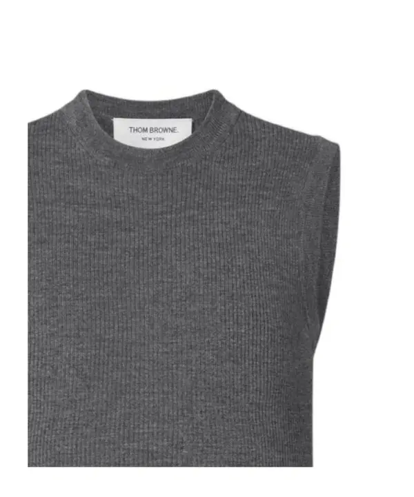 Thom Browne Sleeveless Ribbed Crewneck Top With Rwb Tipping - Medium Gray
