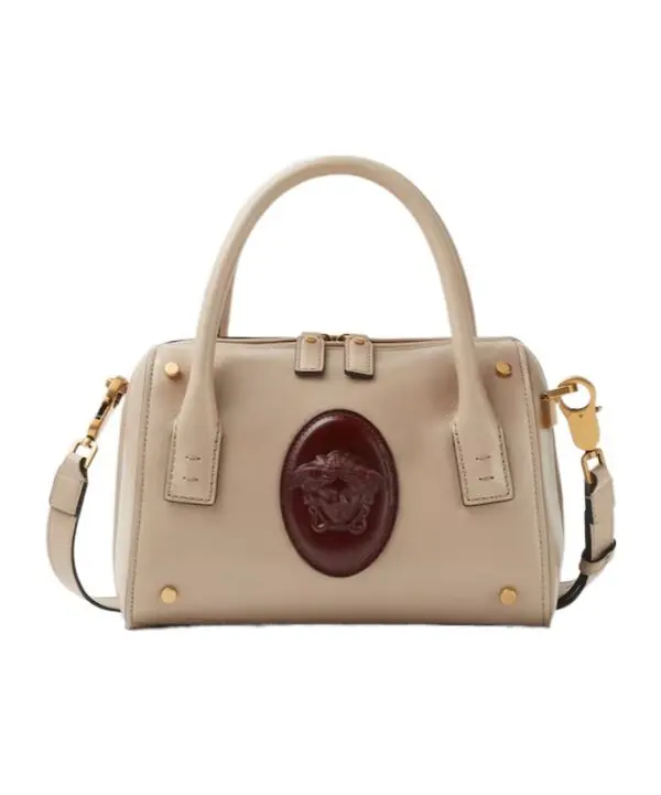 Versace Roomy Small Leather Boston Bag - Light Brown