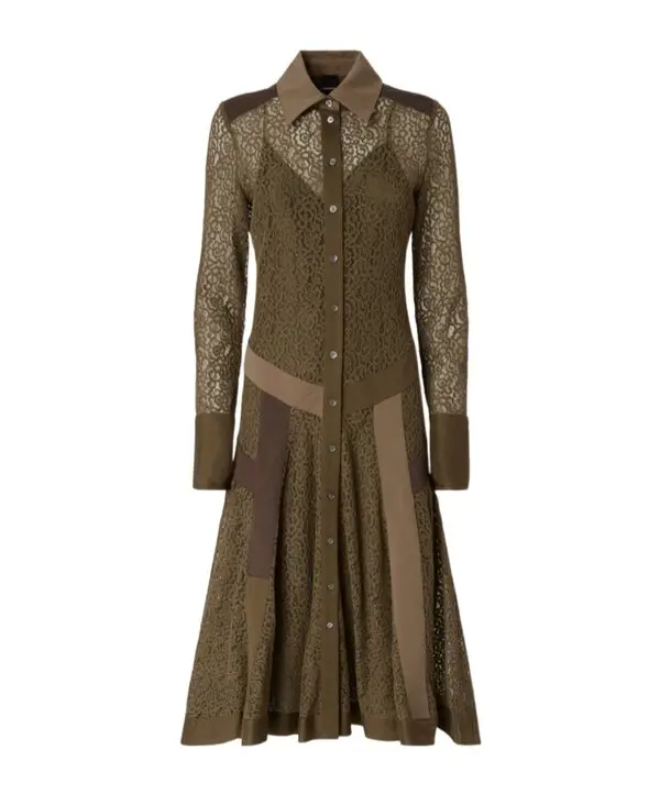 Pinko Lace-panelled Midi Shirt Dress - Brown