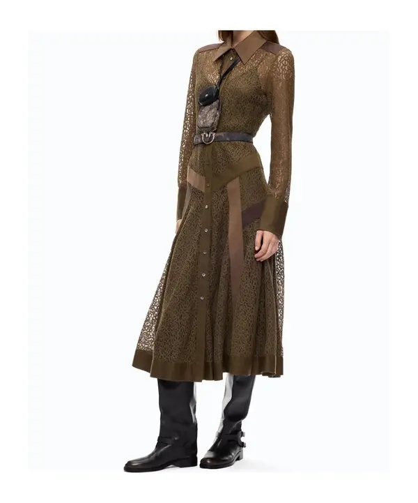 Pinko Lace-panelled Midi Shirt Dress - Brown