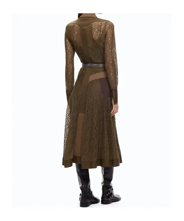 Pinko Lace-panelled Midi Shirt Dress - Brown