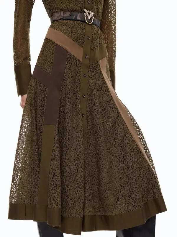 Pinko Lace-panelled Midi Shirt Dress - Brown