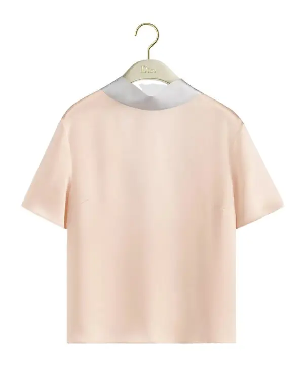 Dior Short-sleeved Blouse With Rear Tie - Pink/gray