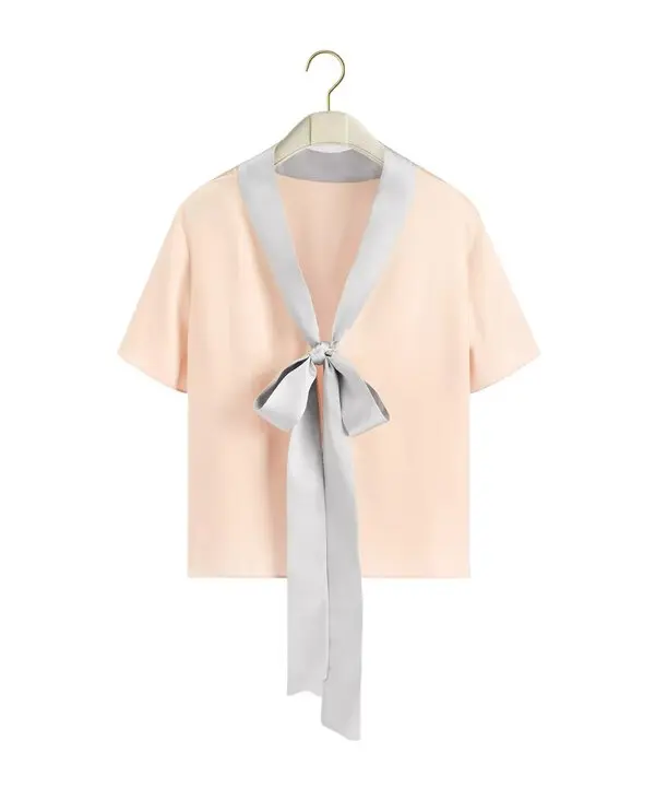 Dior Short-sleeve Blouse With Bow Detail - Pink/gray