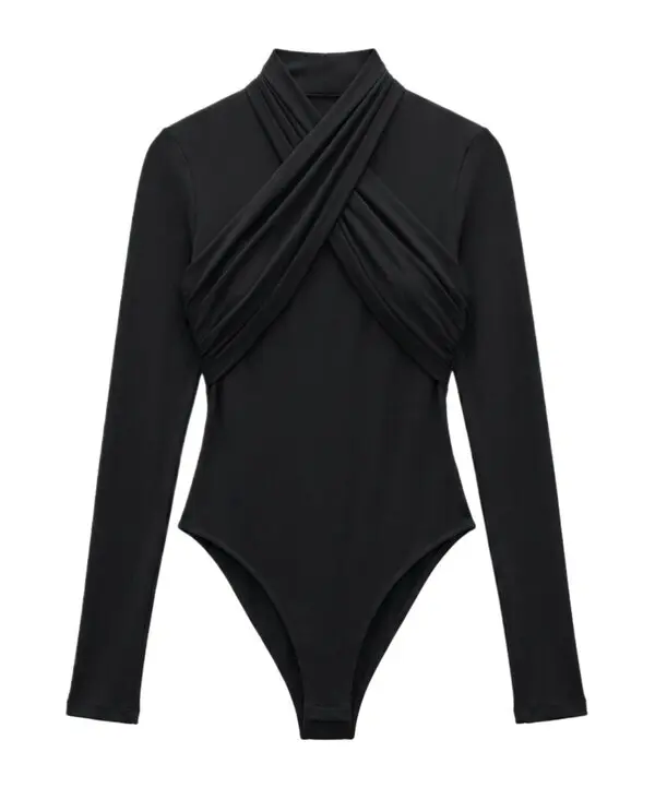 Wardrobe.NYC Ruched Crossover Bodysuit