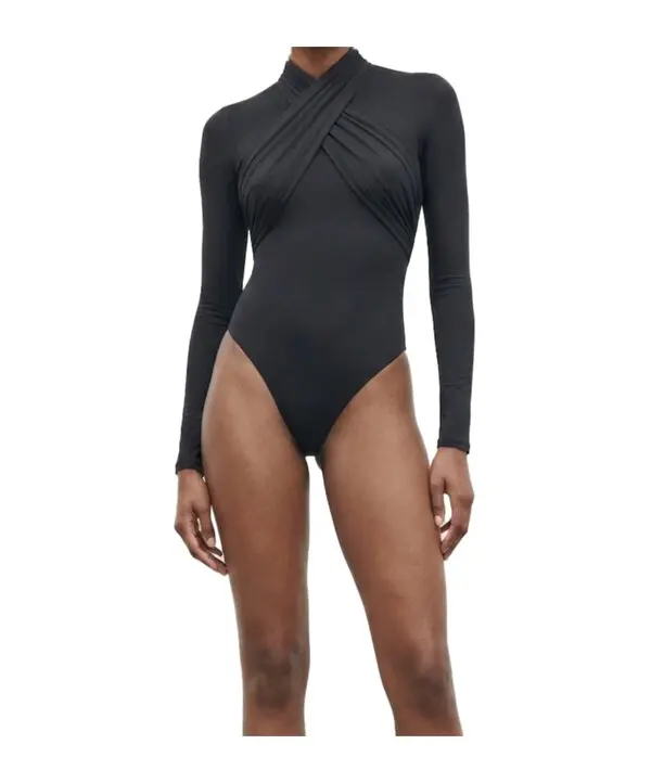 Wardrobe.NYC Ruched Crossover Bodysuit