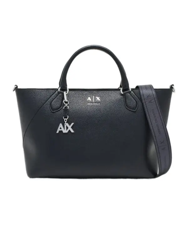 Armani Exchange Logo-charm Grained Shopping Tote Bag - Black