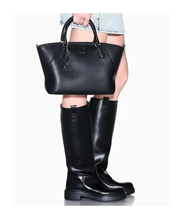 Armani Exchange Logo-charm Grained Shopping Tote Bag