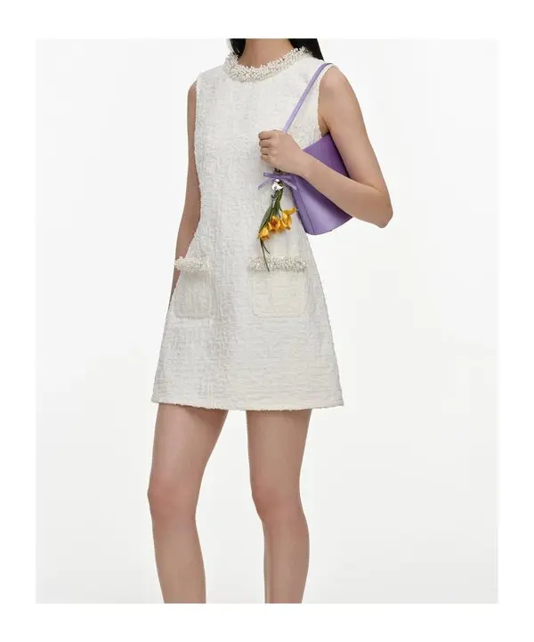 SELF-PORTRAIT Textured Denim Mini Dress