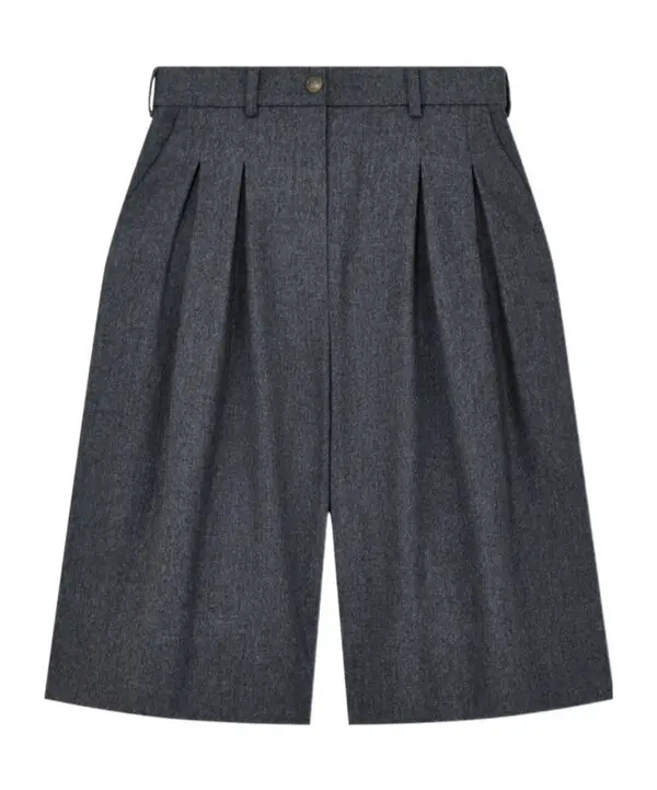 Emporio Armani Wool Flannel Pleated Bermuda Shorts - Gray