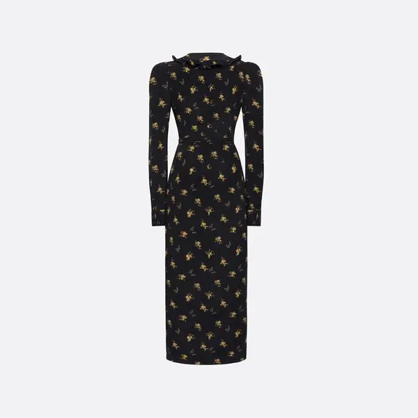 Alessandra Rich Floral-print Silk Midi Dress - Black/yellow