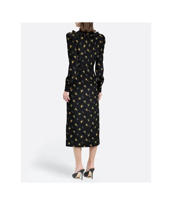 Alessandra Rich Floral-print Silk Midi Dress - Black/yellow