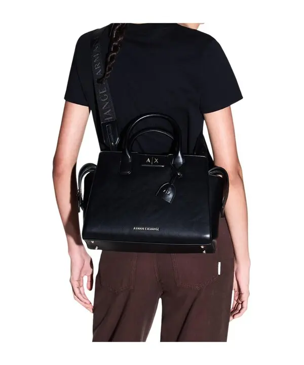 Armani Exchange Coated Fabric Tote Bag With Metal Hardware