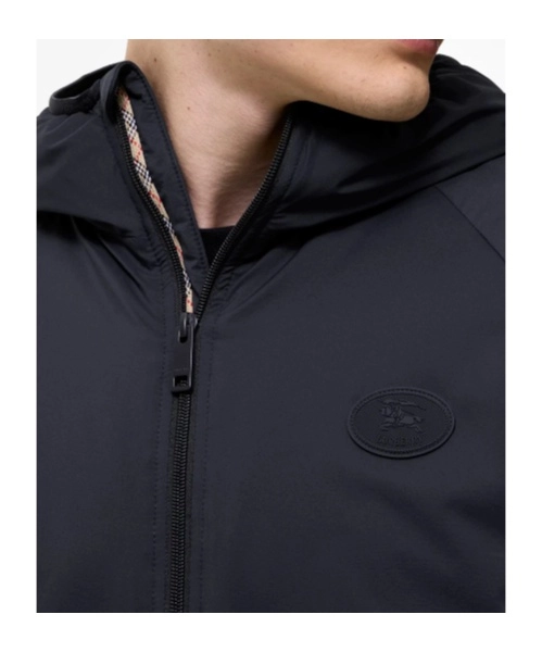 Burberry Logo Patch Hooded Jacket - Navy Blue