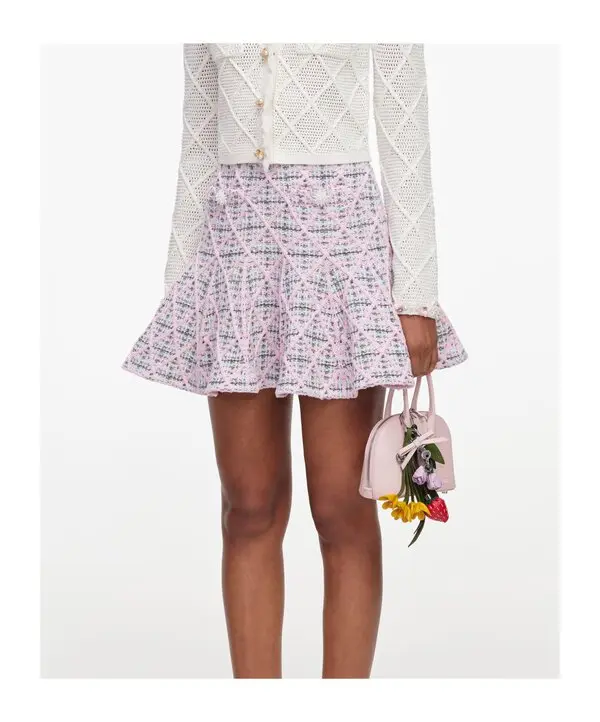 SELF-PORTRAIT Check-knit Flared Mini Skirt