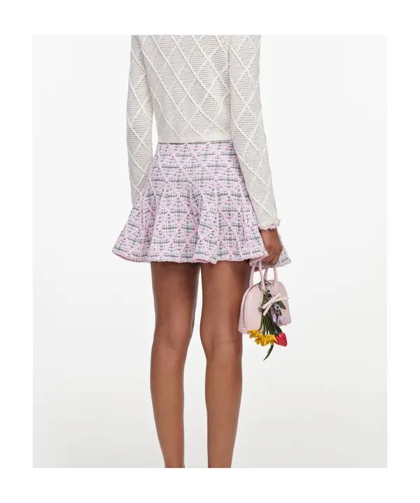 SELF-PORTRAIT Check-knit Flared Mini Skirt