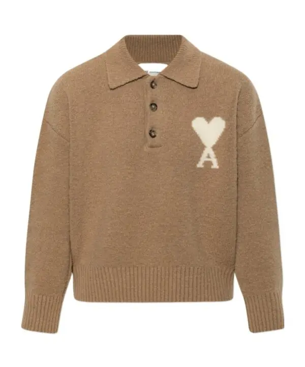 AMI Paris Long-sleeve Knitted Polo Shirt