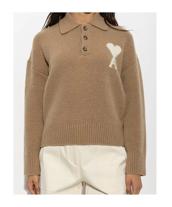 AMI Paris Long-sleeve Knitted Polo Shirt