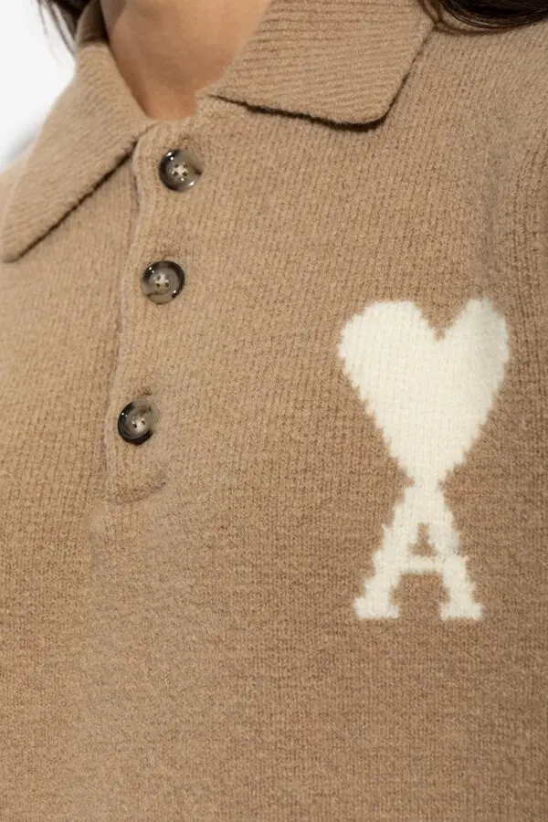 AMI Paris Long-sleeve Knitted Polo Shirt