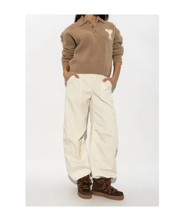 AMI Paris Long-sleeve Knitted Polo Shirt