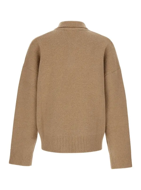 AMI Paris De Coeur Knitted Polo Shirt - Brown
