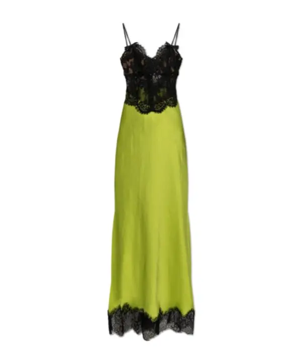 SELF-PORTRAIT Satin Lace Midi Dress - Green