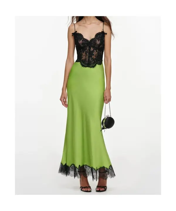 SELF-PORTRAIT Satin Lace Midi Dress