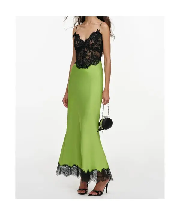 SELF-PORTRAIT Satin Lace Midi Dress