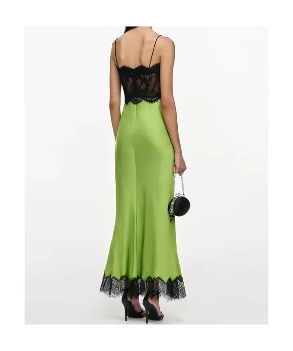 SELF-PORTRAIT Satin Lace Midi Dress
