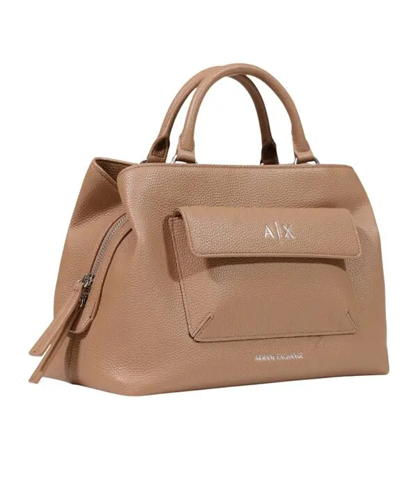 Armani Exchange Textured Handbag With Structured Top Handle And Flap Pocket