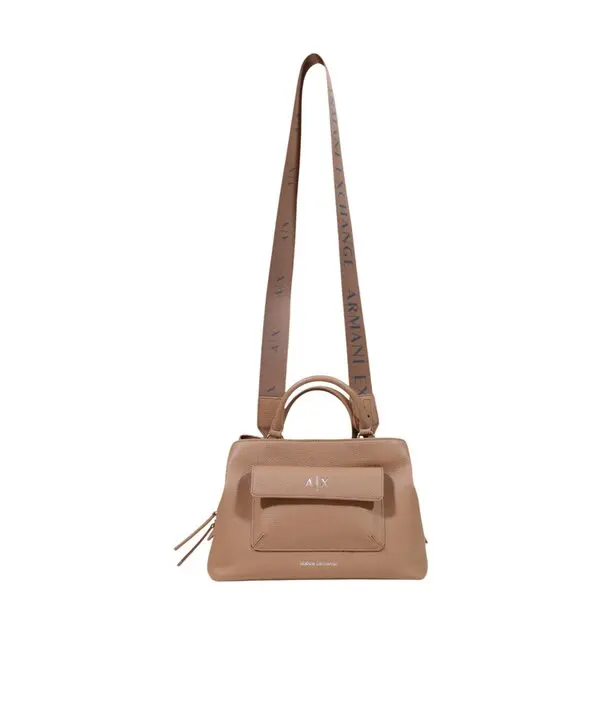 Armani Exchange Textured Handbag With Structured Top Handle And Flap Pocket