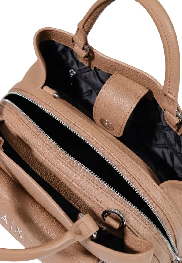 Armani Exchange Textured Handbag With Structured Top Handle And Flap Pocket