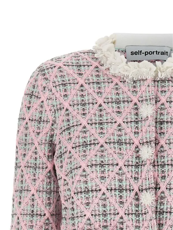 SELF-PORTRAIT Cropped Floral Collar Cardigan