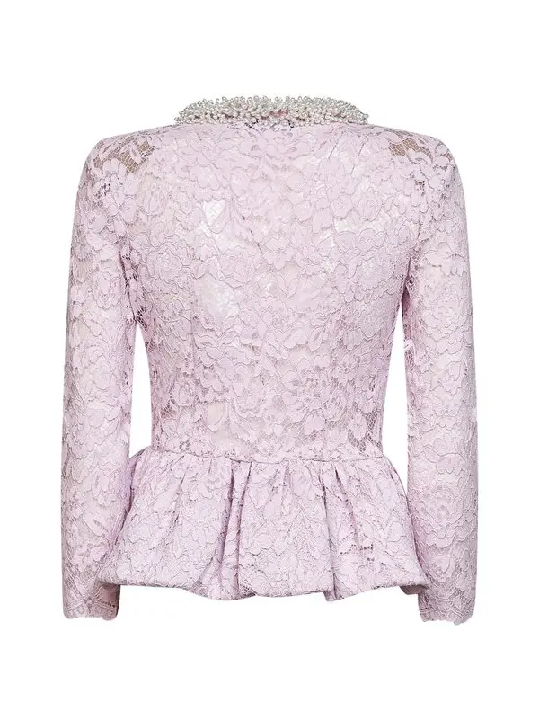 SELF-PORTRAIT Lace Peplum Top - Pink